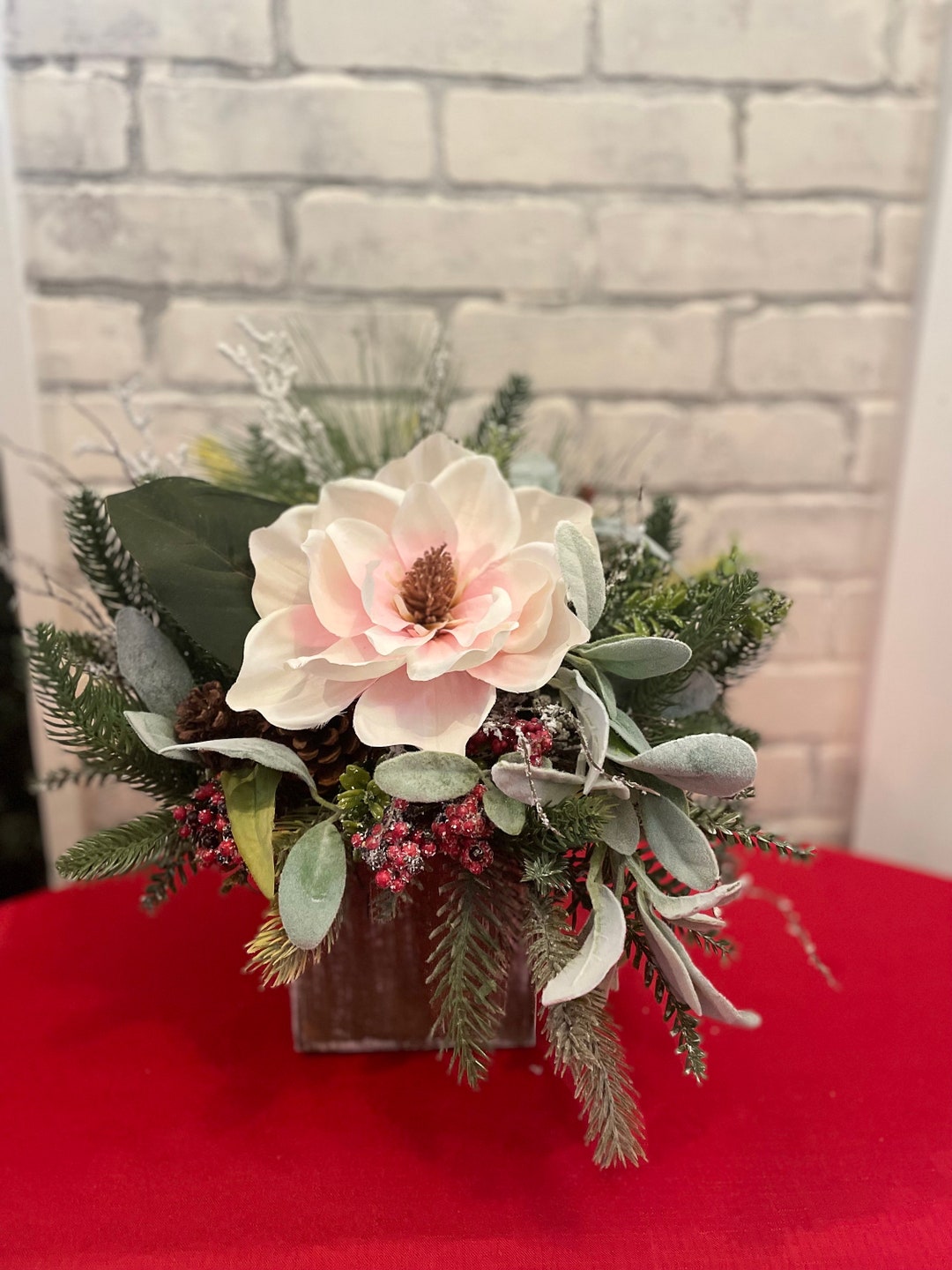 Neutral Winter Magnolia Floral Arrangement, Winter Farmhouse Rustic ...