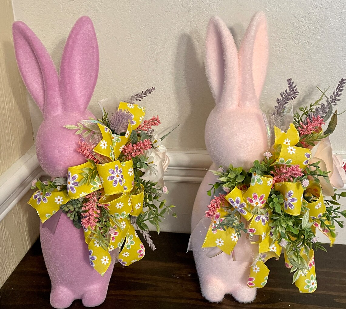 Bunny Table Decor, Decorated Flocked Bunny, Easter Table Decor, Spring ...
