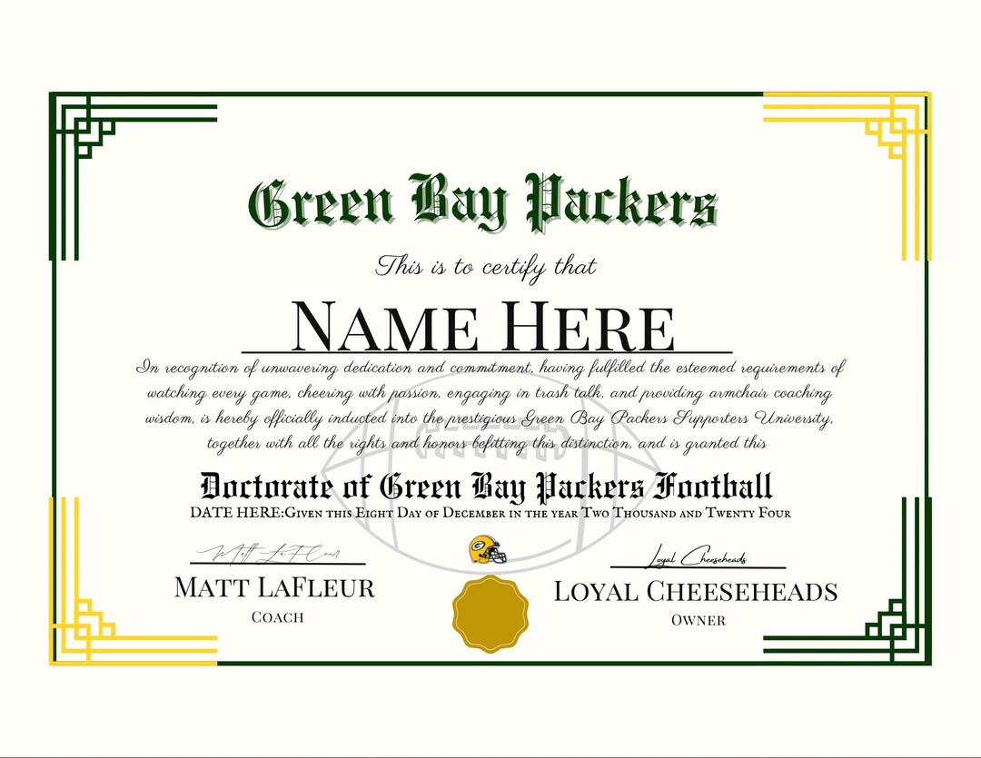 Green Bay Packers Football Gift for Sports Fans Personalized Custom ...