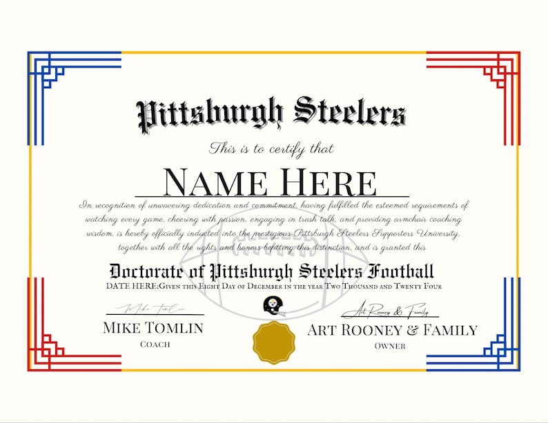 Pittsburgh Steelers Football Gift for Sports Fans Personalized Custom ...