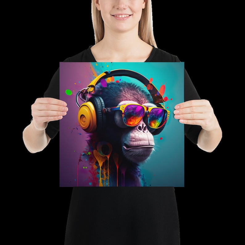 Monkey With Headphones and Sunglasses, PRINTABLE ART, Monkey, Print ...