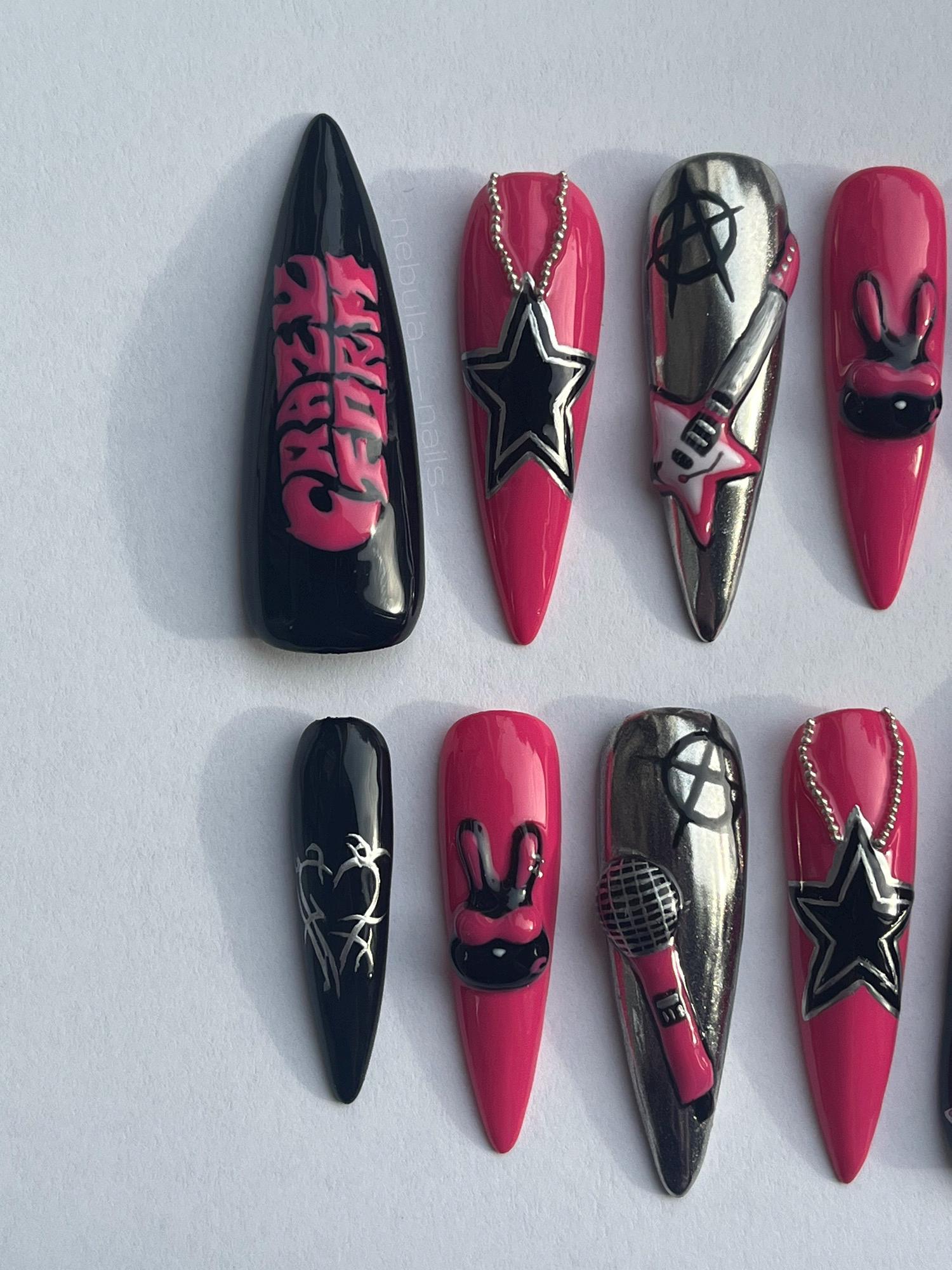 Hand Made Ateez Crazy Form Inspired Black, Pink and Chrome Press on ...