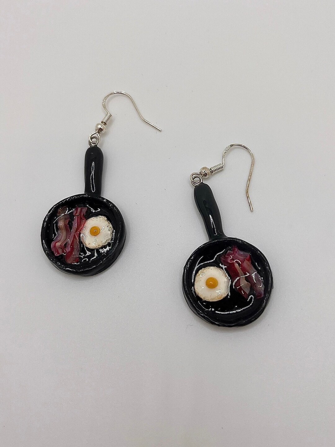 Polymer Clay Bacon and Egg Skillet Earrings, Pan Fry Earrings ...