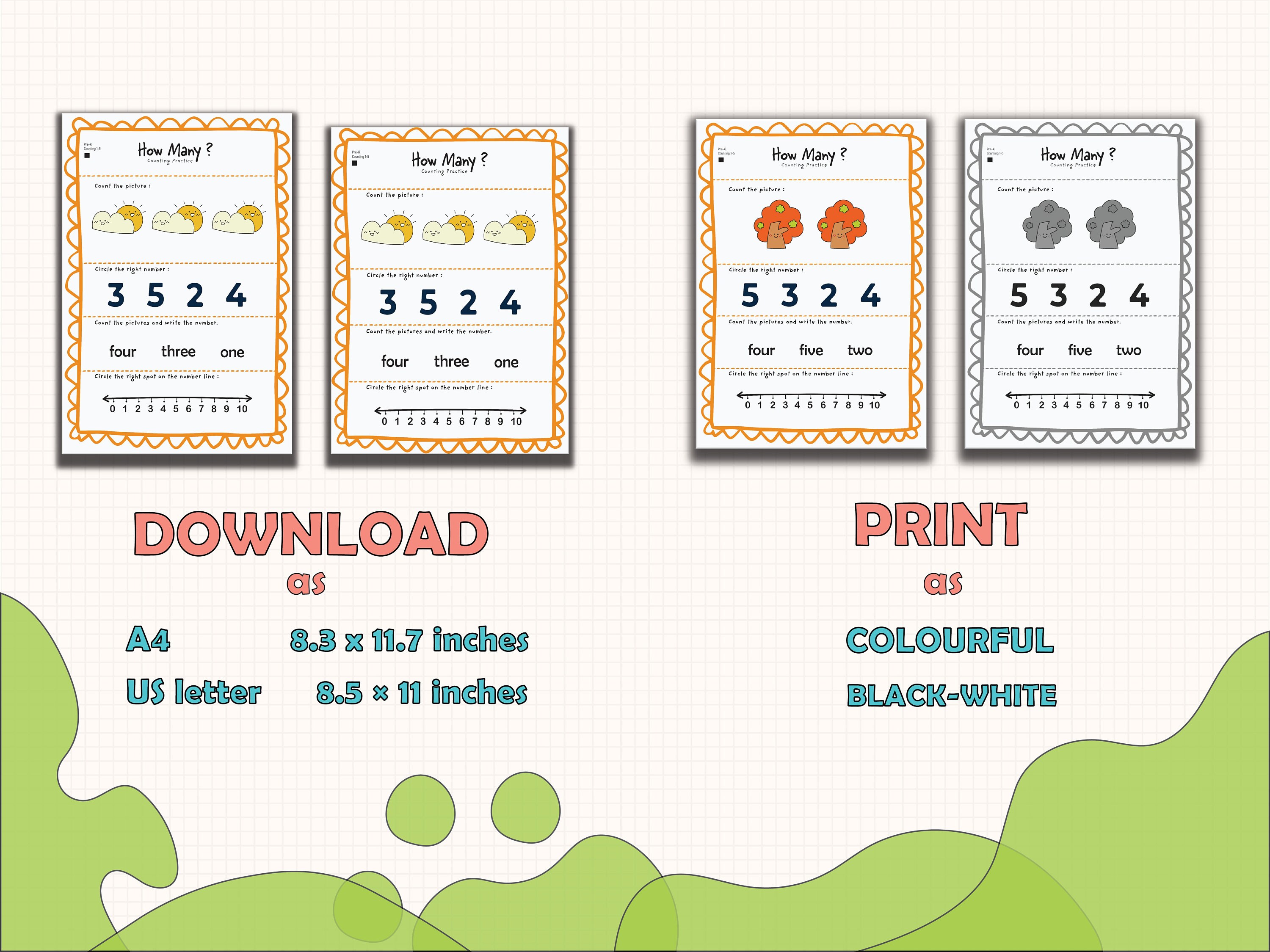Preschool, Pre-k +, Kindergarten Math Worksheet, Counting, Learning to ...