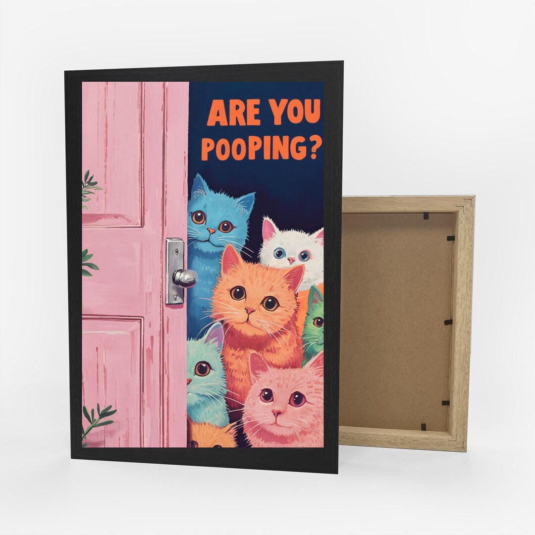 Cats Bathroom Poster, Are You Pooping, Funny Wall Art Print, Multi ...