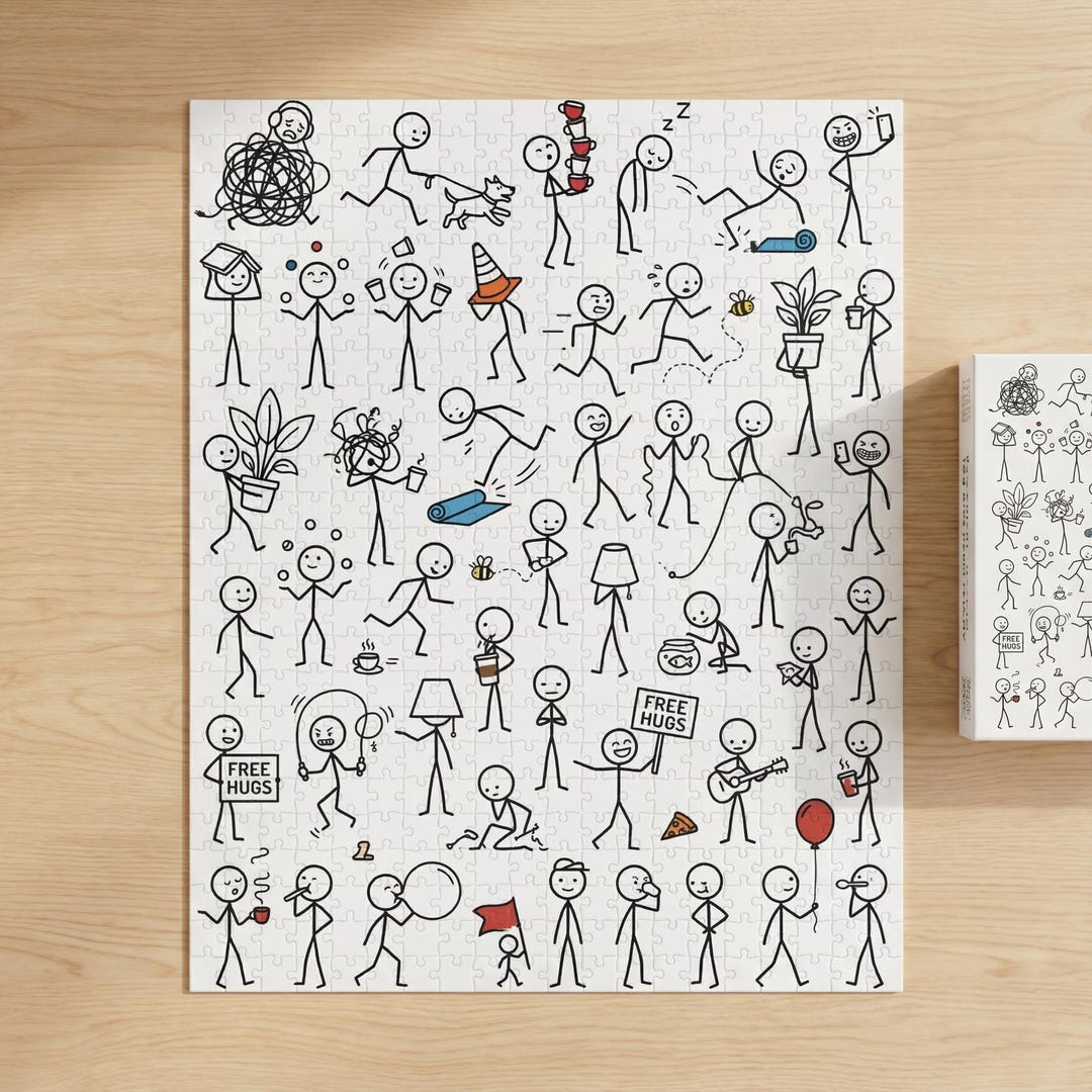 Family Puzzle Time, Funny Stick Figure Brain 110/252/520 Piece Jigsaw ...