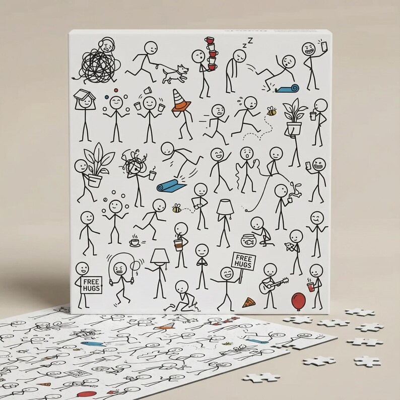 Family Puzzle Time, Funny Stick Figure Brain 110/252/520 Piece Jigsaw ...
