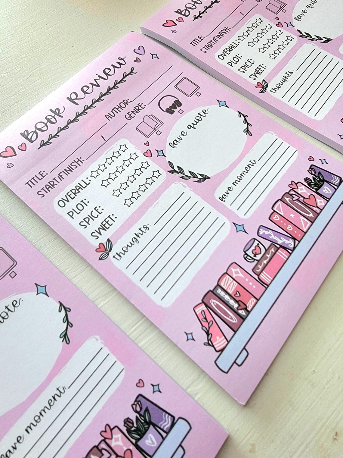 Cute Pink Book Review Notepad, Bookish Stationery (40 Sheets) - Etsy
