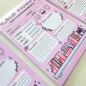 Cute Pink Book Review Notepad, Bookish Stationery (40 Sheets) - Etsy