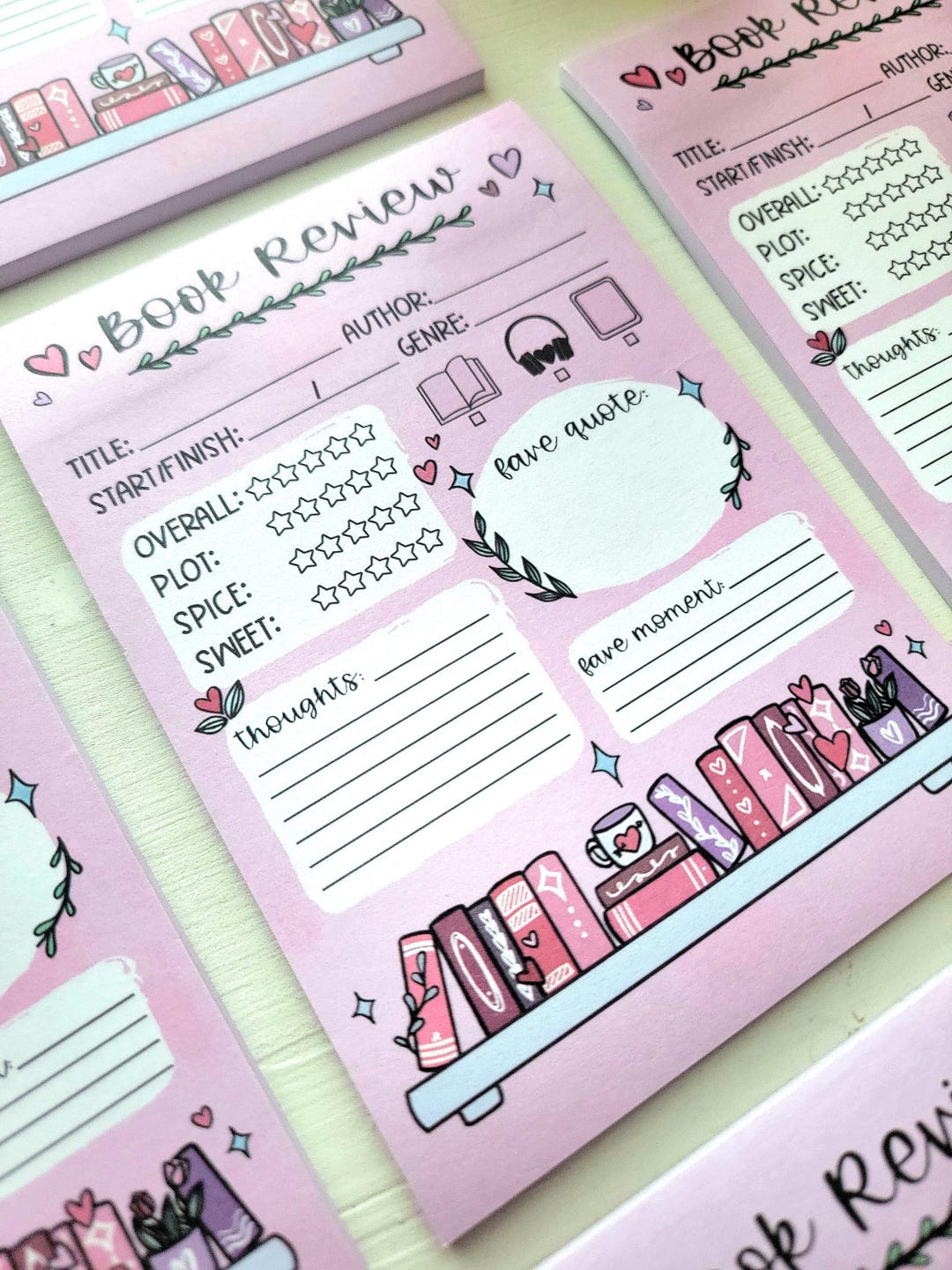 Book Review Notepad. Cute Pink Book Review Notepad. 40 Sheets. Bookish ...
