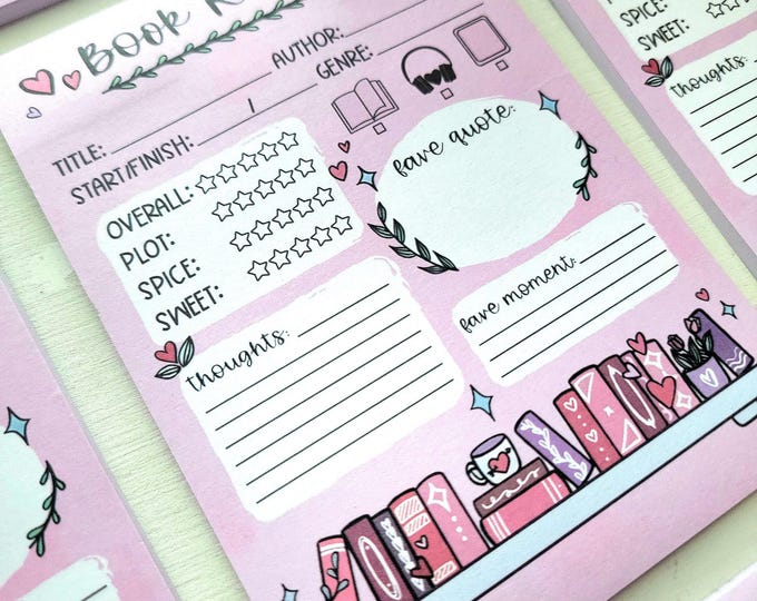 Book Review Notepad. Cute Pink Book Review Notepad. 40 Sheets. - Etsy
