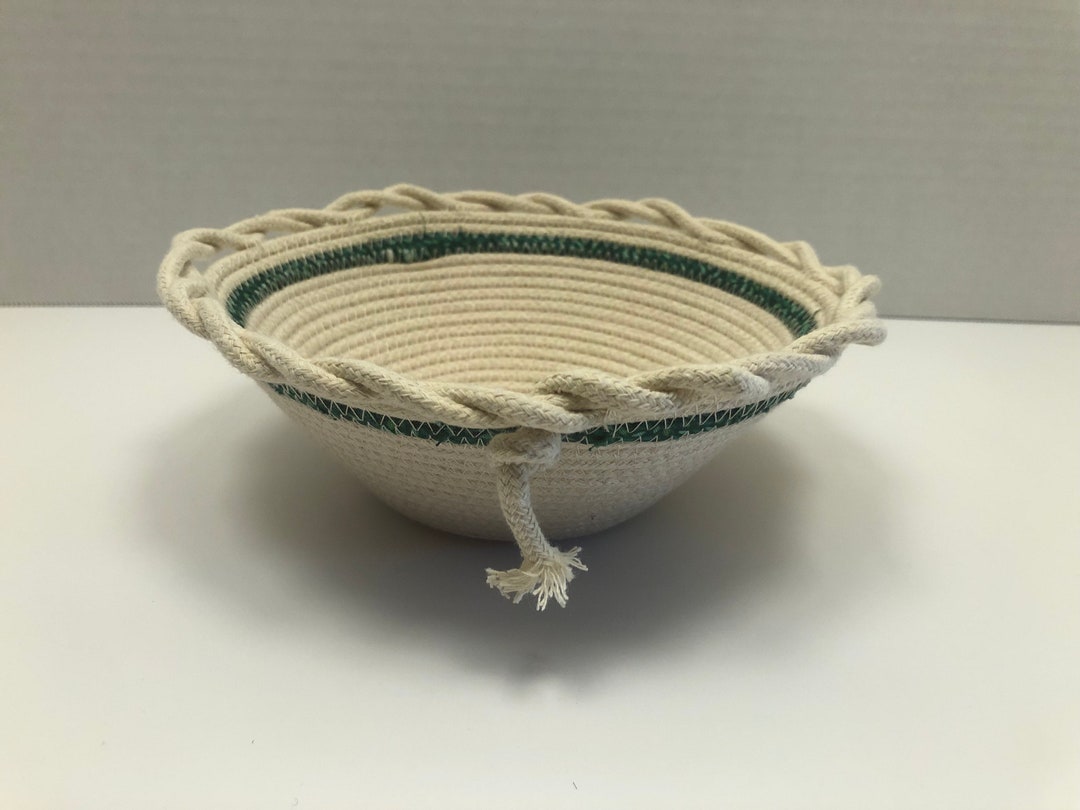Handmade Green/beige Rope Bowl/basket W/ Braided Top - Etsy