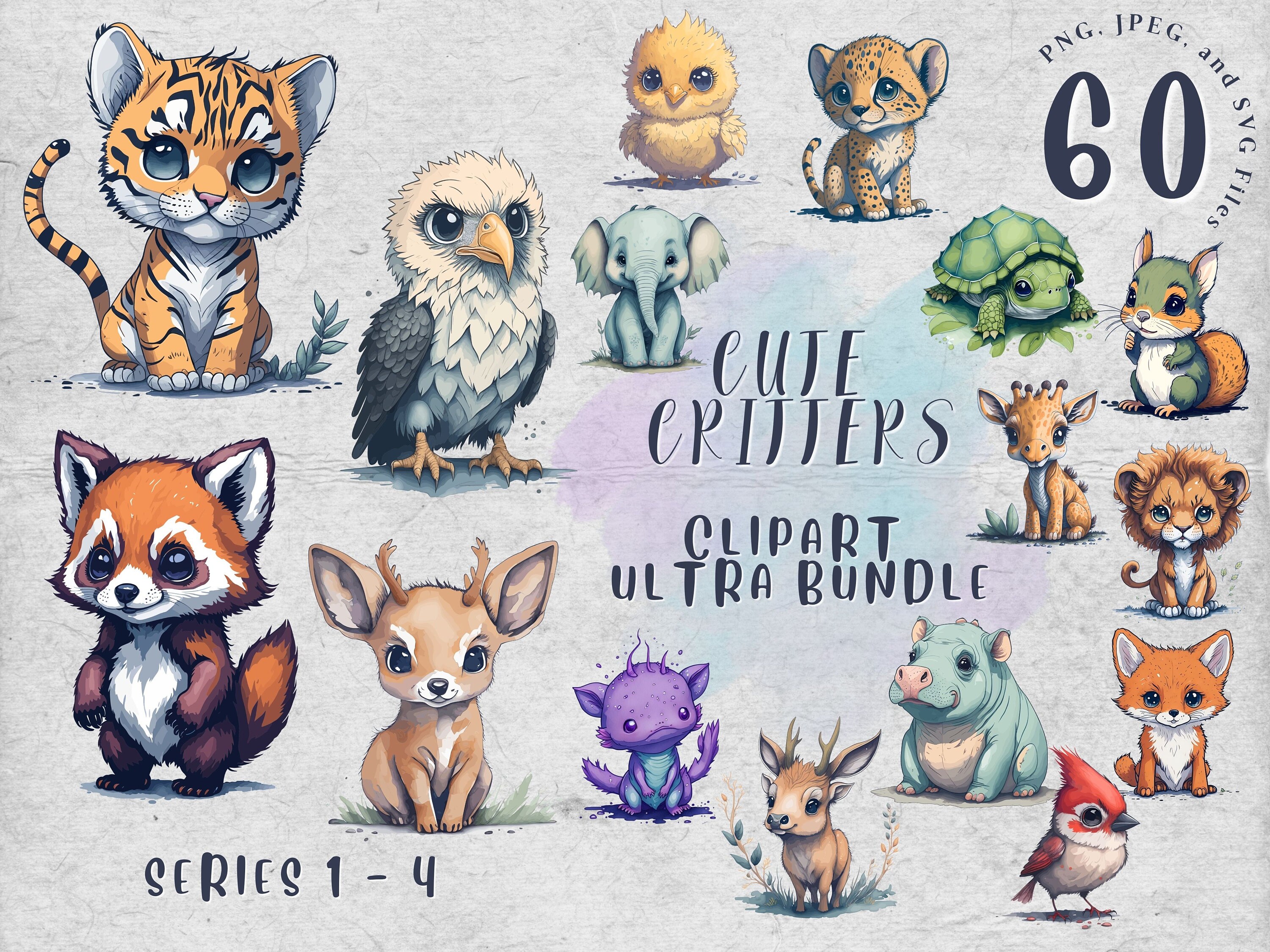 Cute Critters Watercolor Clipart Ultra Bundle 1 | Baby Animals, Nature ...