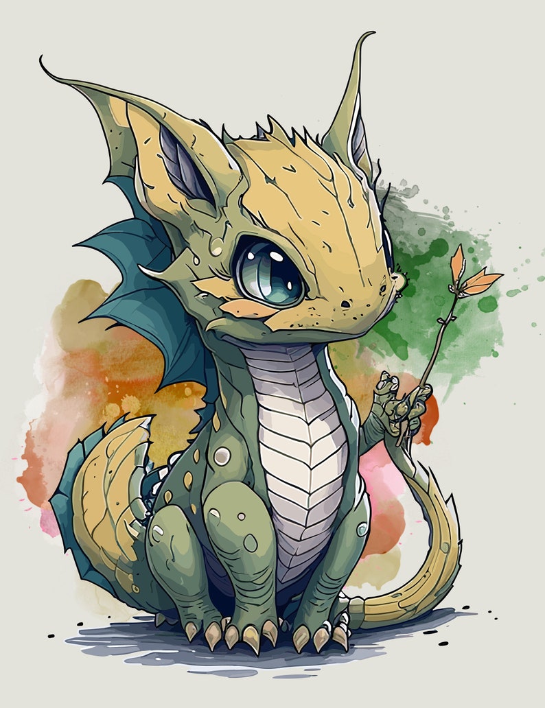 Cute Dragon Watercolor Clipart Bundle 1 Dragon JPEG PNG - Etsy