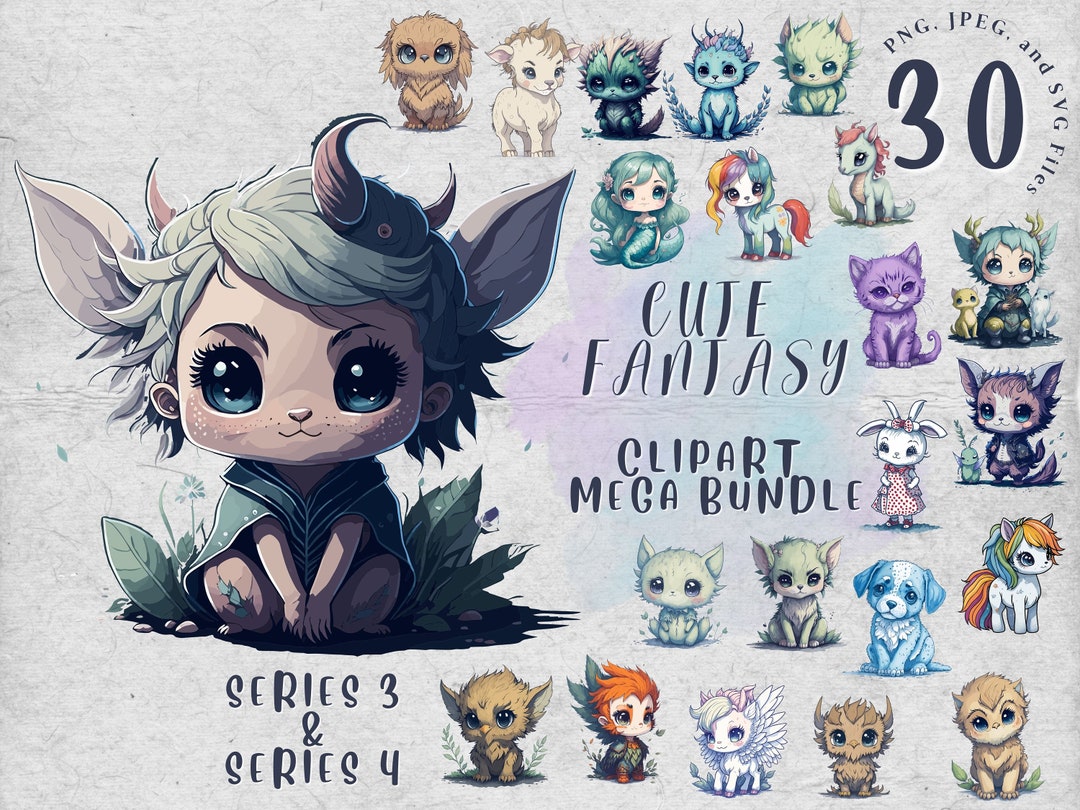 Cute Fantasy Watercolor Clipart Mega Bundle 2 | Fairy, Griffin, JPEG ...