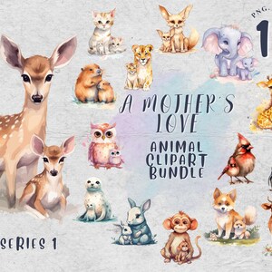 A Mother's Love Watercolor Clipart Bundle | Baby Animals, Mother, JPEG ...