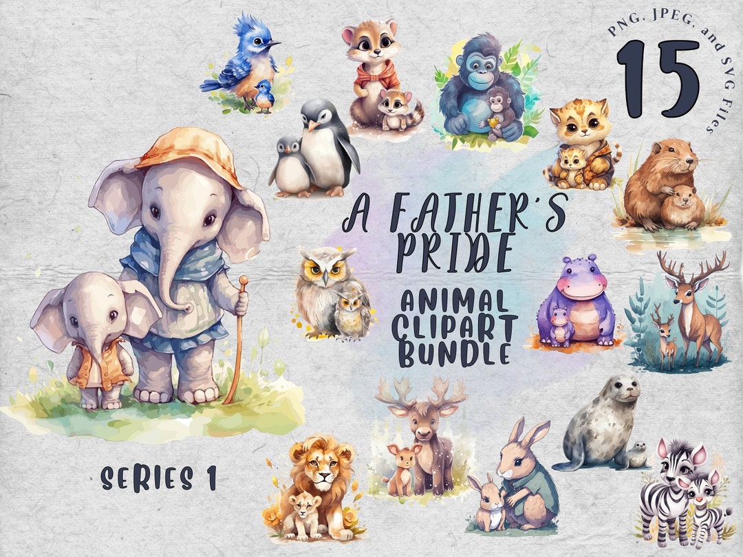 A Father's Pride Watercolor Clipart Bundle 1 | Baby Animals, Father ...