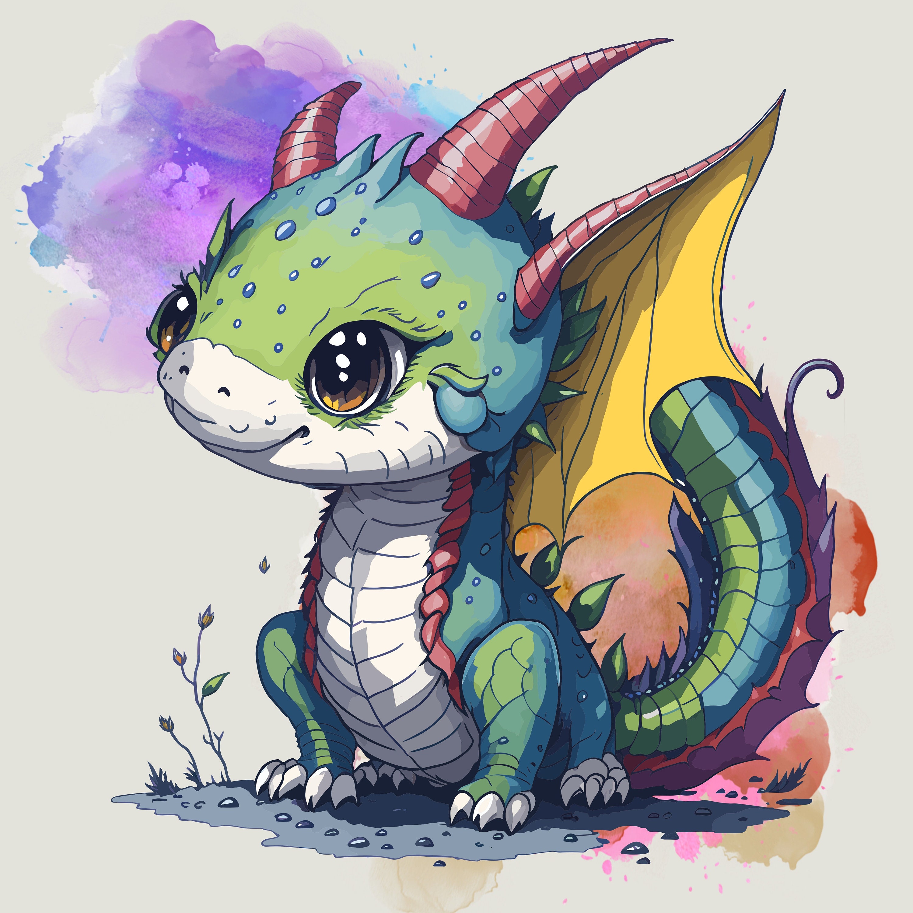 Cute Dragon Watercolor Clipart Bundle 2 Dragon, JPEG, PNG, and SVG ...