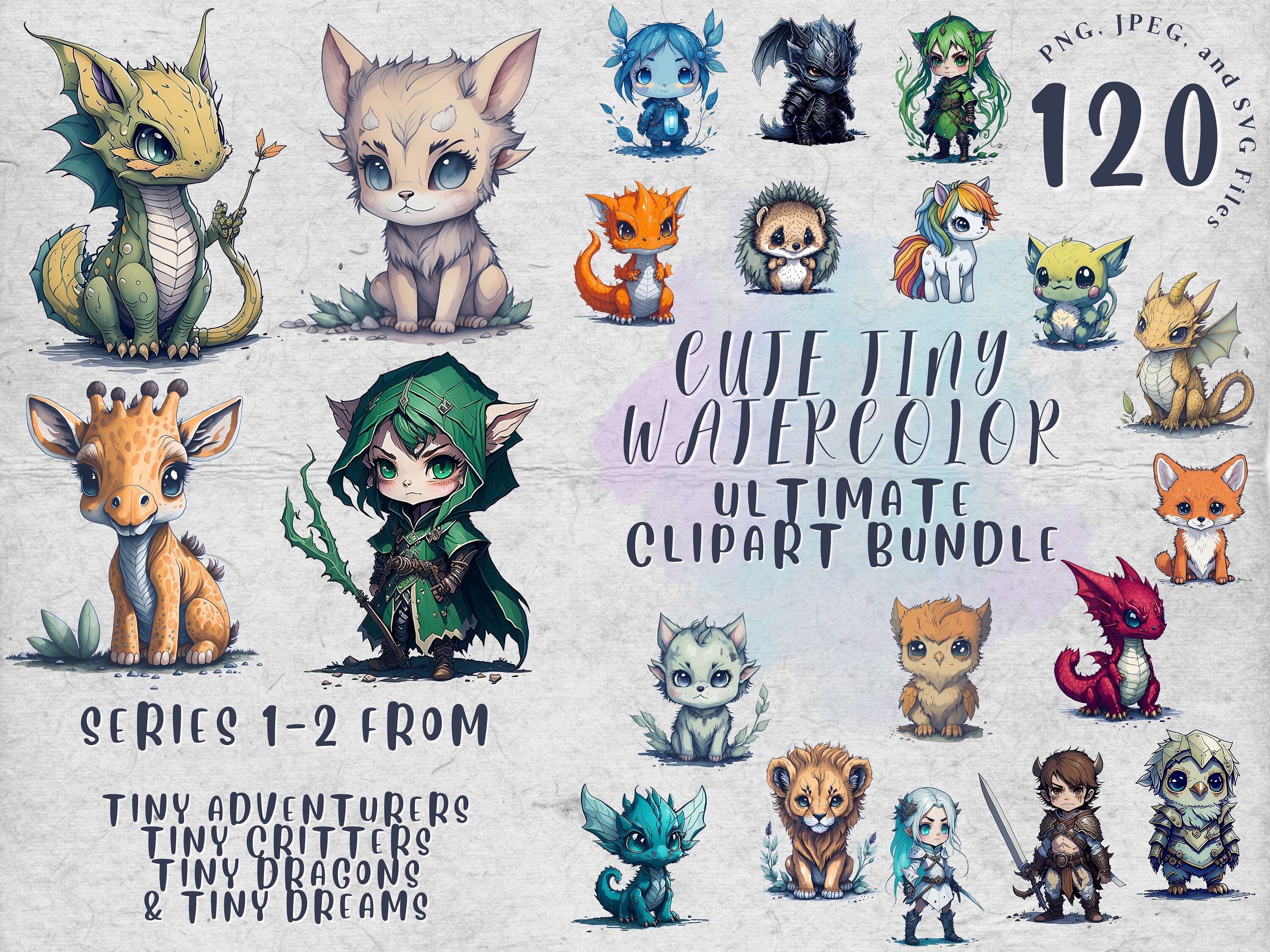 Tiny Watercolor Clipart Ultimate Bundle | Dnd, Fairy, Critters, Dragons ...