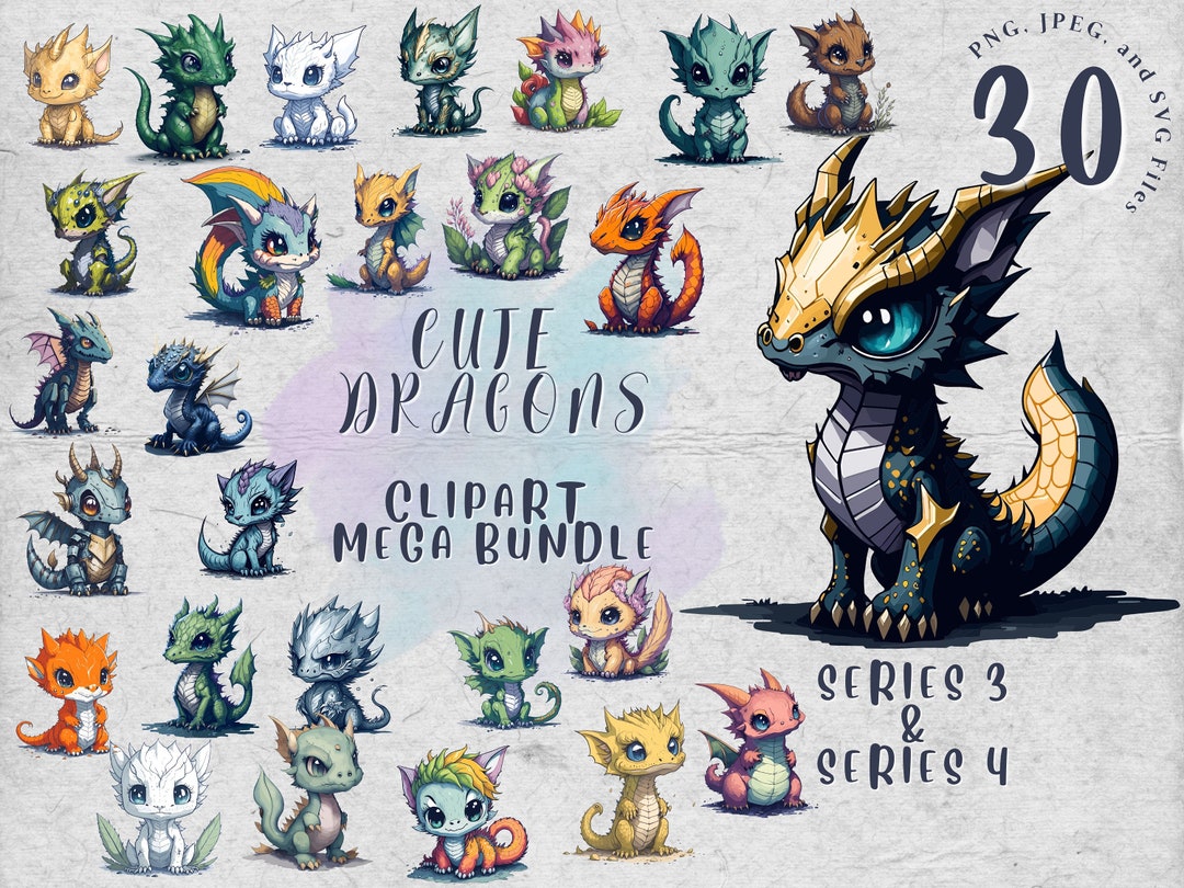 Cute Dragon Watercolor Clipart Mega Bundle 2 | Dragon, JPEG, PNG, and ...
