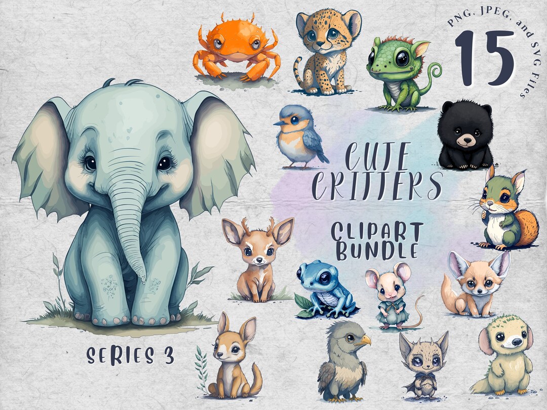 Cute Critters Watercolor Clipart Bundle 3 | Baby Animals, Nature, JPEG ...