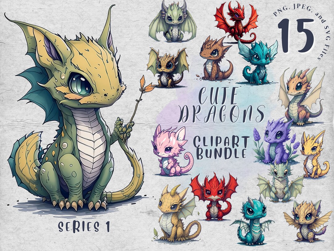 Cute Dragon Watercolor Clipart Bundle 1 | Dragon, JPEG, PNG, and SVG ...