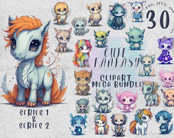 Cute Fantasy Watercolor Clipart Ultra Bundle 1 Fairy, Griffin, JPEG ...