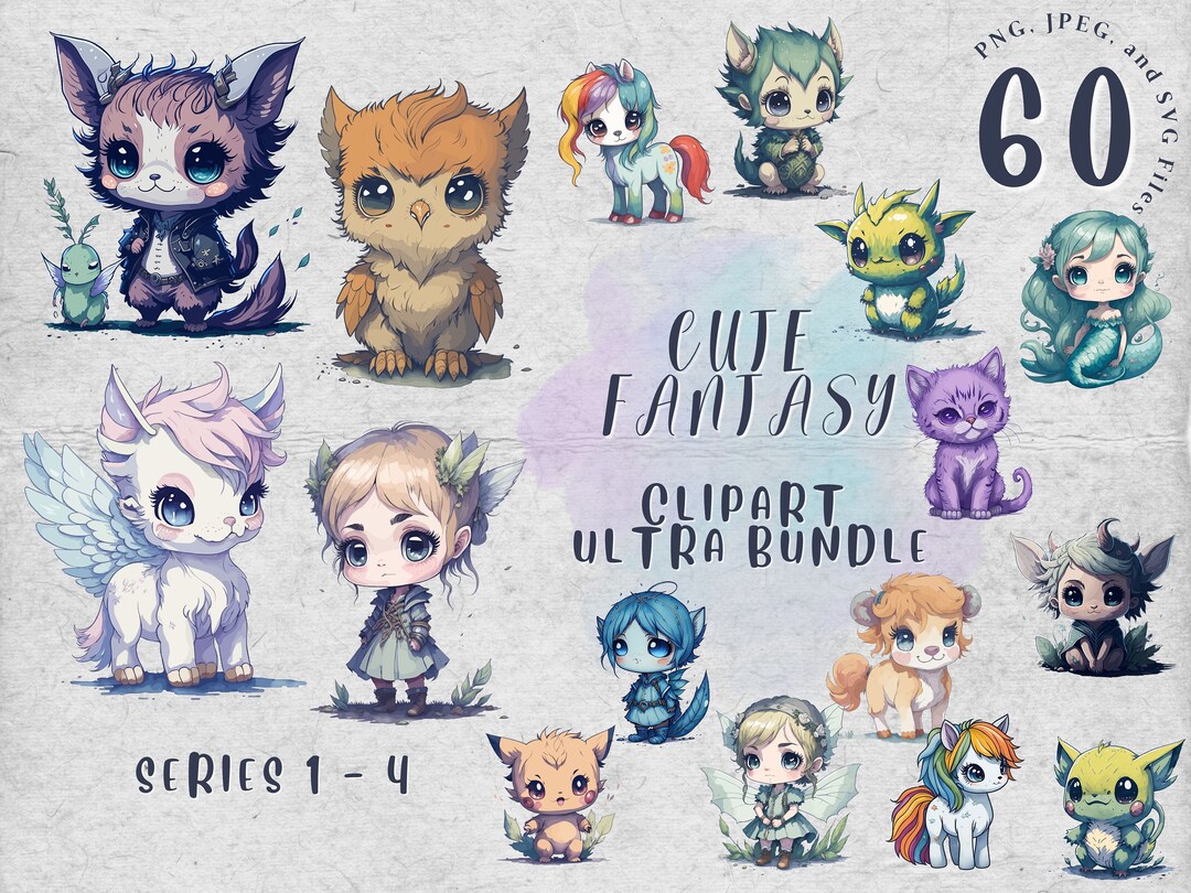 Cute Fantasy Watercolor Clipart Ultra Bundle 1 | Fairy, Griffin, JPEG ...