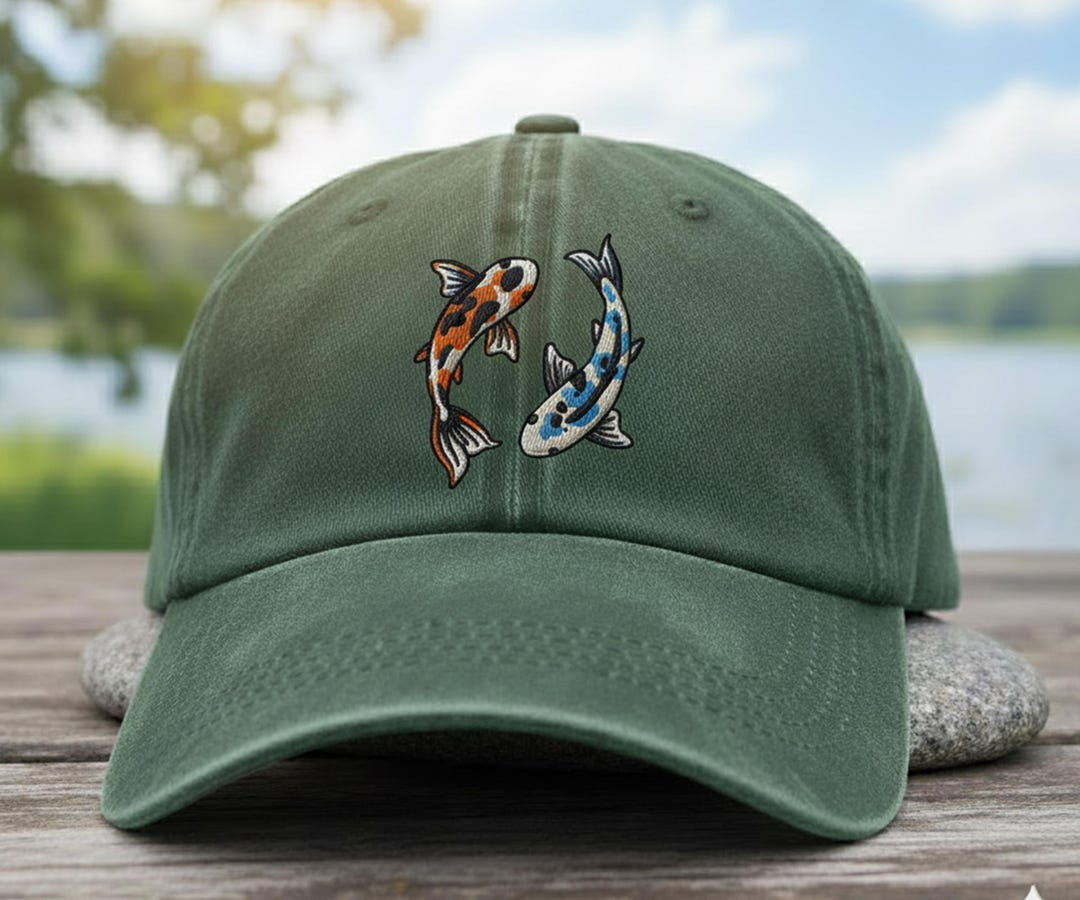Koi Fish Embroidered Hat Japanese Inspired Dad Cap Colorful Koi Carp ...