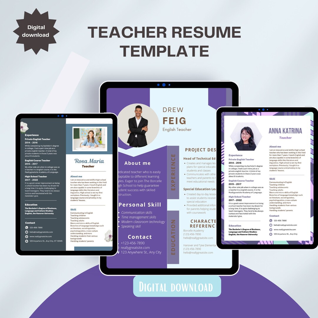 Teacher Resume Template Resume Template Editable Resume Cv - Etsy