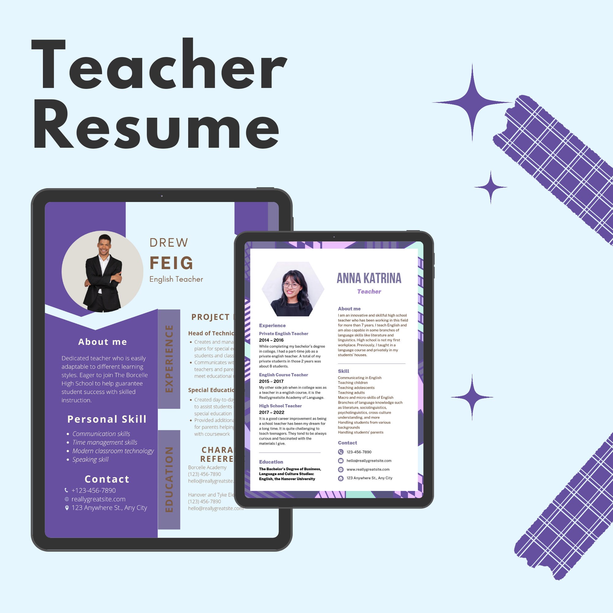 Teacher Resume Template Resume Template Editable Resume Cv - Etsy
