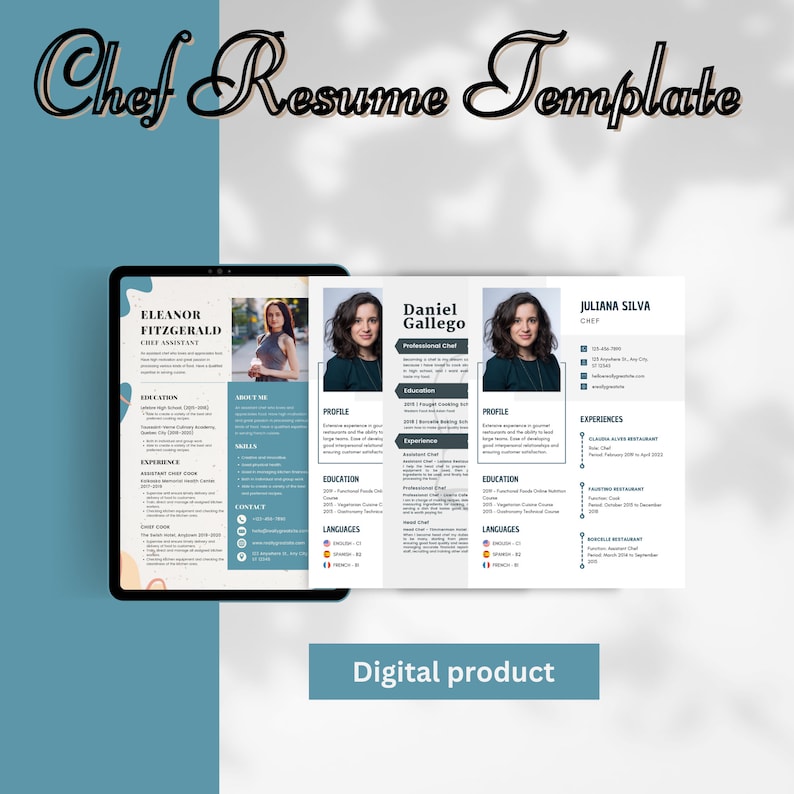 Chef Resume, Resume Template, Editable Resume, Cv, Professional Resume ...