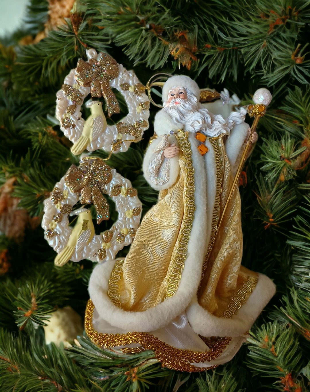 Vintage Christmas Decorations, Santa Claus Tree Topper With Golden Robe ...