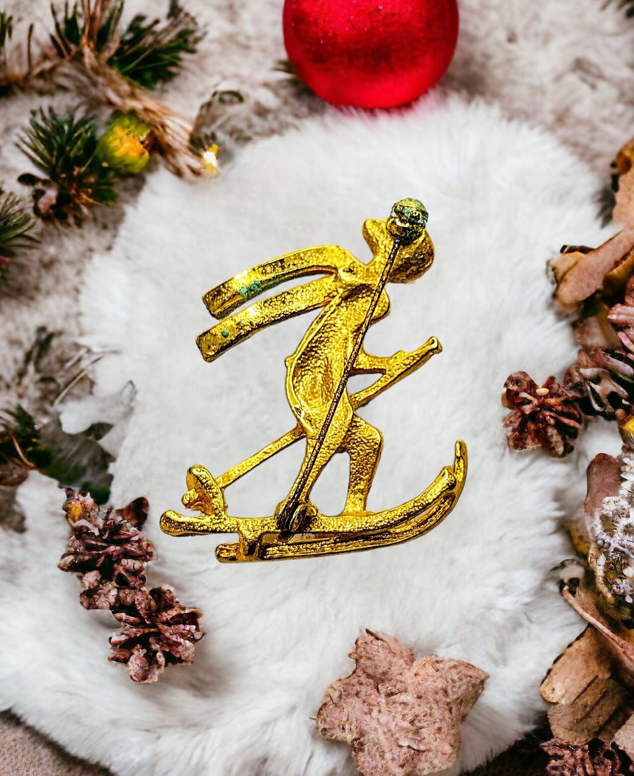 Vintage Jewelry Pin Winter Skier, Gold Snow Skiing Pin, Holiday Jewelry ...