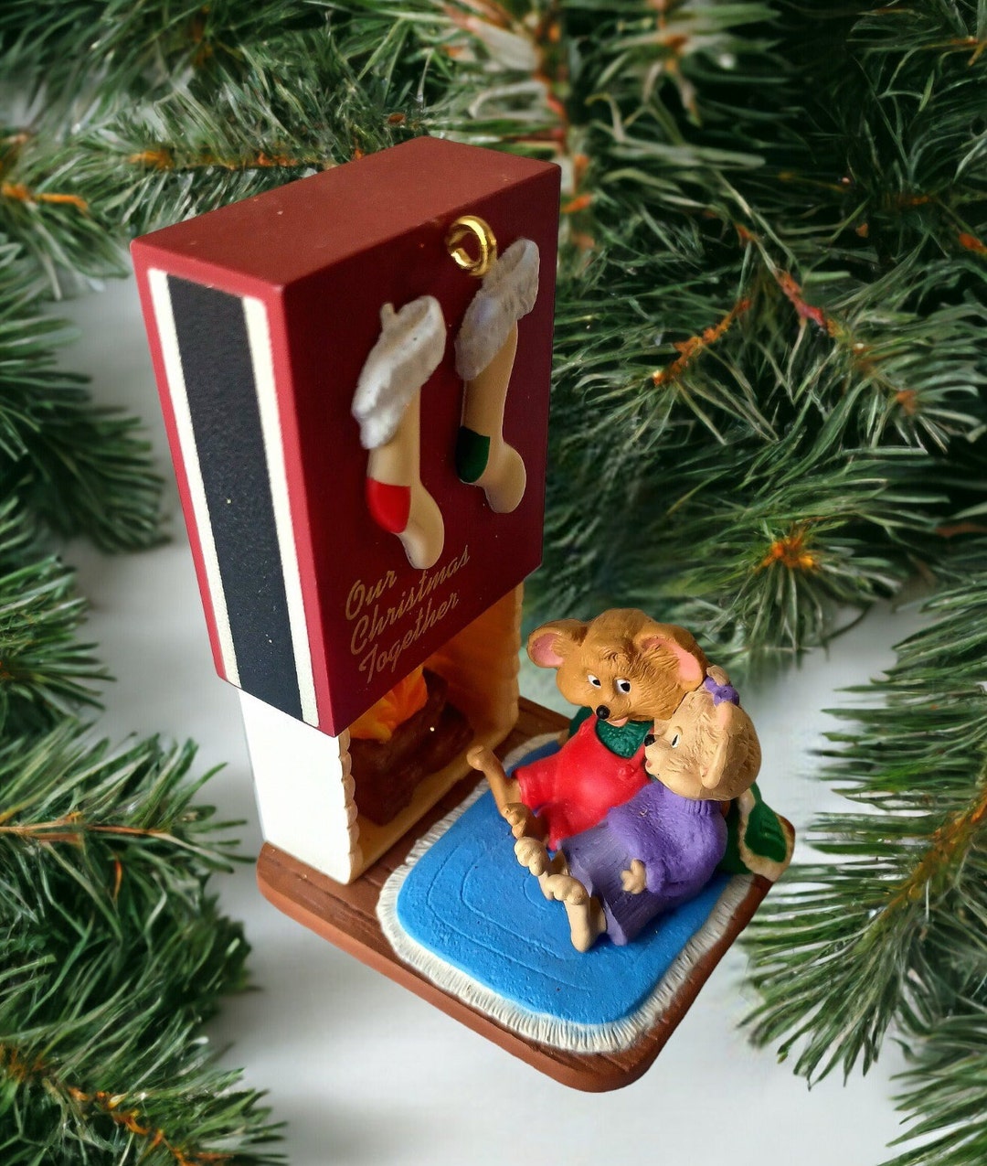 Vintage Romantic Christmas Tree Ornament, Cuddling Christmas Couple in ...