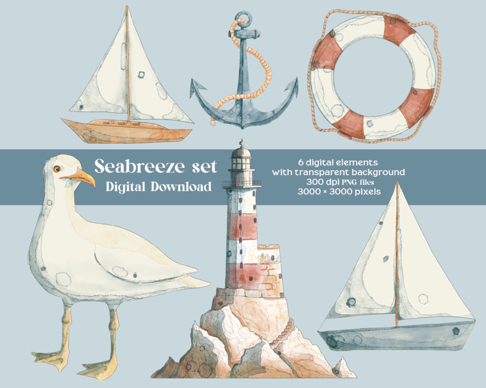 Ocean Set, Sea Breeze Set, Ocean Clipart, Seaside Clipart, Sea Breeze ...