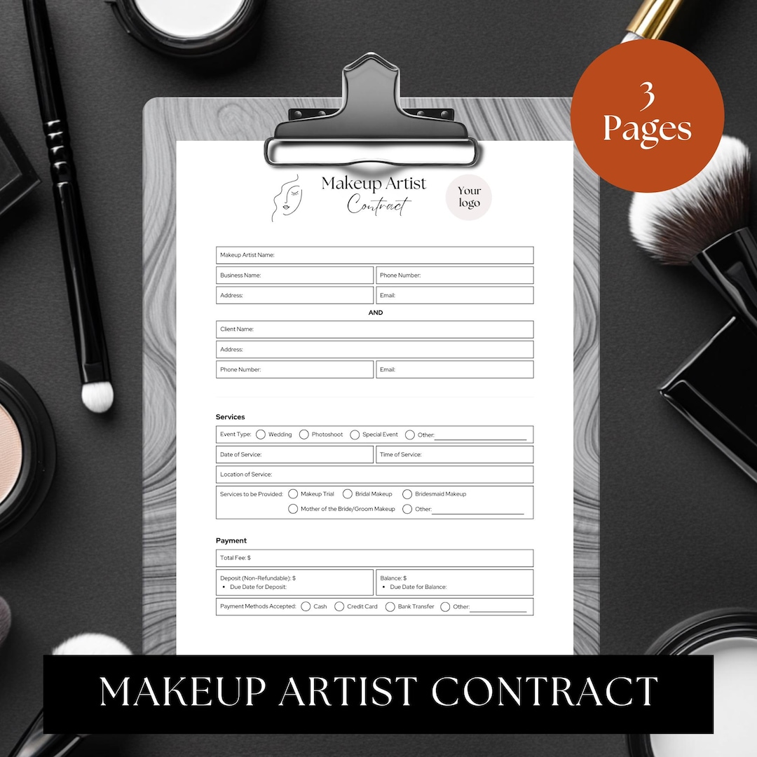 Makeup Artist Contract Template and Face Chart, 3 Page Editable Canva ...