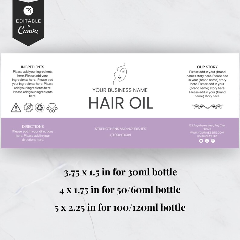 Hair Oil Label Canva Template, Editable Packaging Design for Small ...