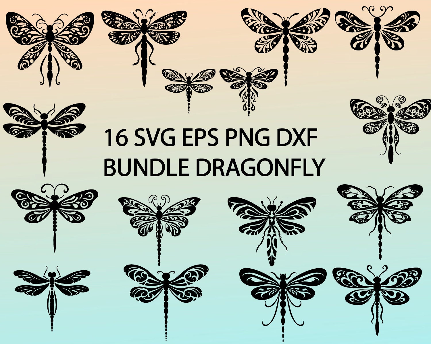 16 Dragonfly SVG, Dragonfly Bundle SVG Files, Dragonfly PNG, Dragonfly ...