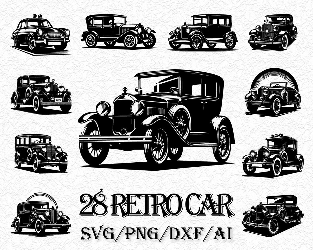 Retro Car Clipart Bundle, Classic Automobile (svg, Png, Ai, Dxf, Dwg ...