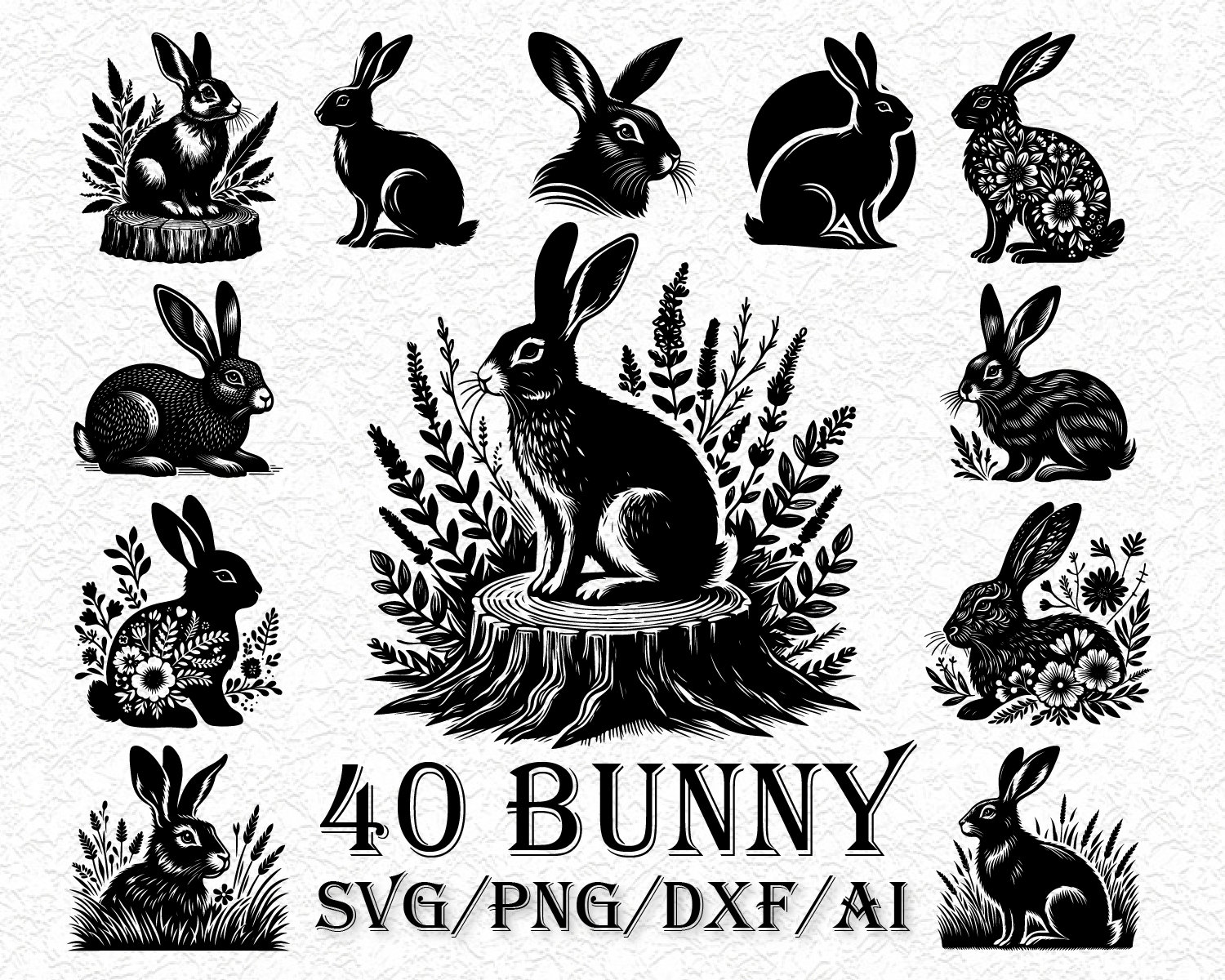 40 Cute Bunny Svg, Bunny Bundle Svg, Rabbit Svg, Easter Bunny Svg ...