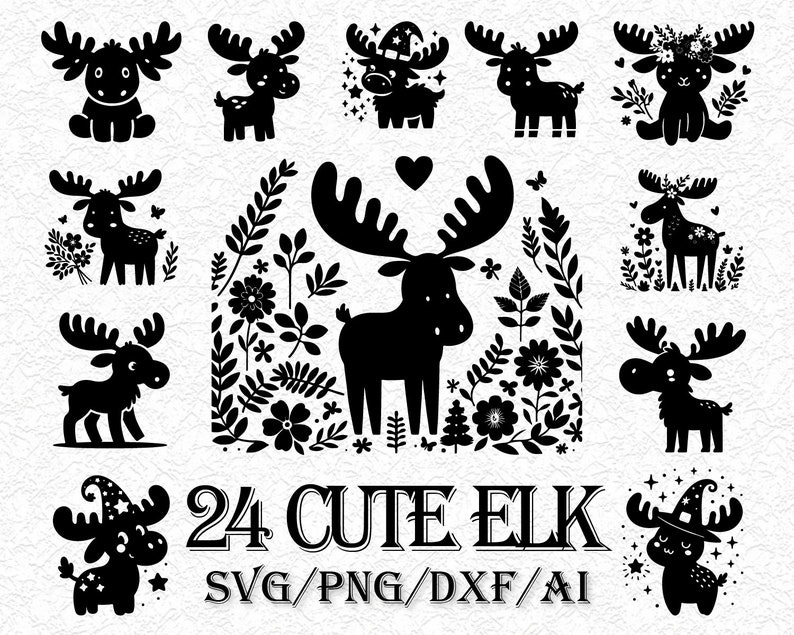 24 Cute Elk Svg Bundle / Elk Mountain Svg Elk in the Forest Svg Forest ...
