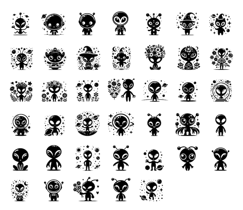 40 Cute Alien Svg Bundle Green Alien Head Alien Outline Svg File Cute ...