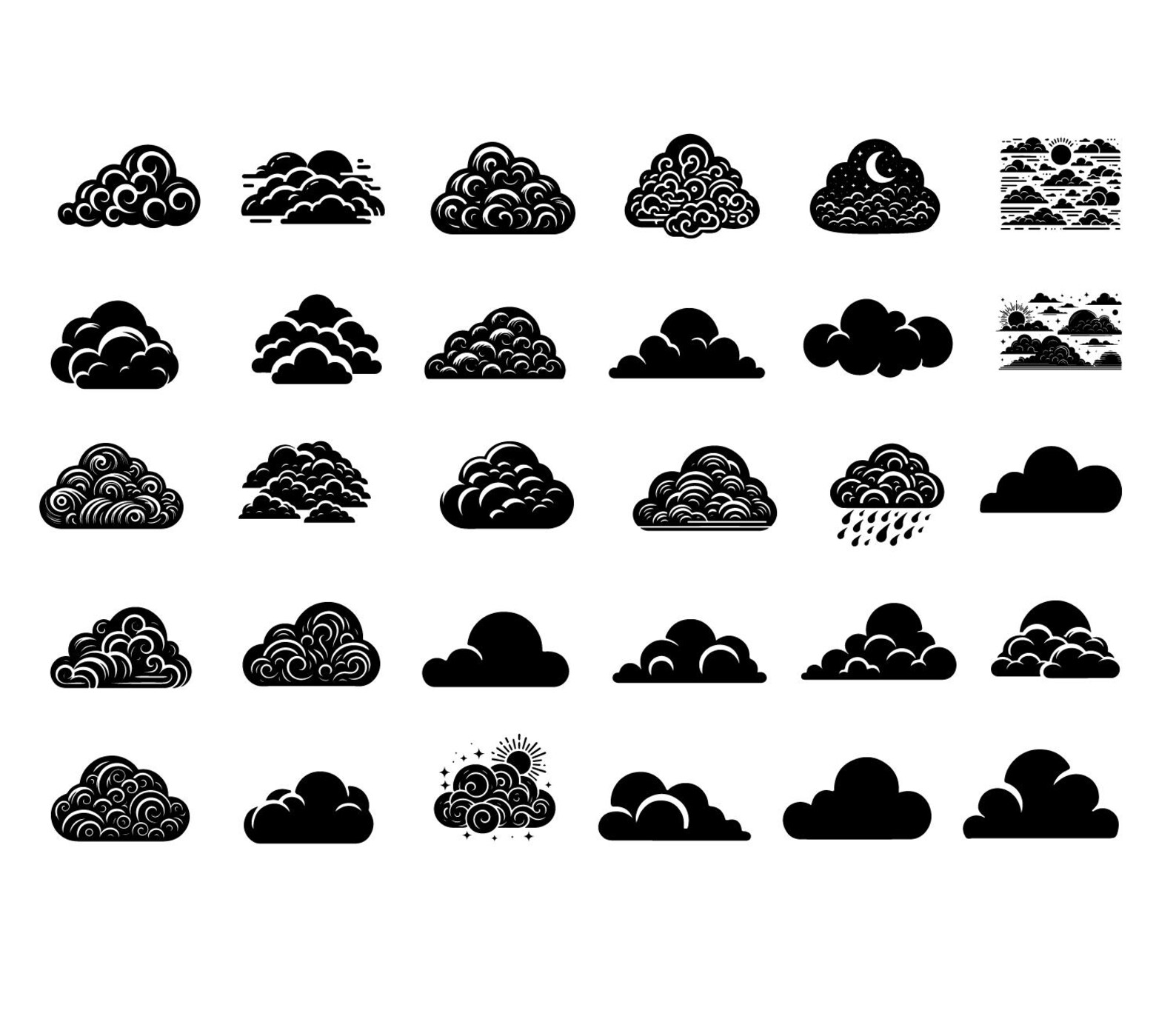 30 Cloud Svg Bundle, Weather Cloud Svg, Thunderclouds Svg, Weather SVG ...