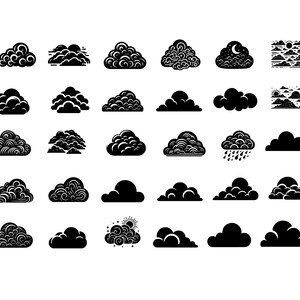 30 Cloud Svg Bundle, Weather Cloud Svg, Thunderclouds Svg, Weather SVG ...