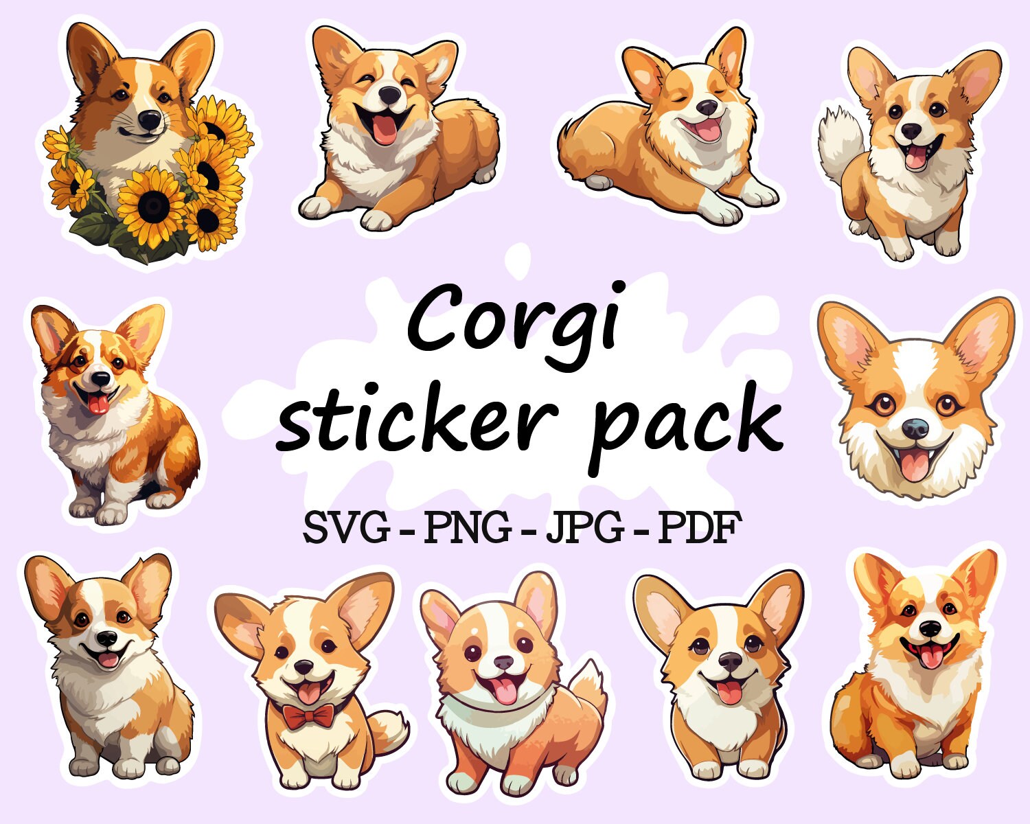 12 Corgi SVG Bundle Cute Dog Cut File for Cricut Silhouette Funny Puppy ...