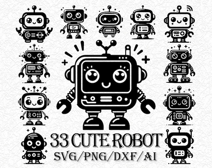 Cute Robot SVG Bundle, Chibi Kawaii Robot Cut Files, Funny Robot SVG ...