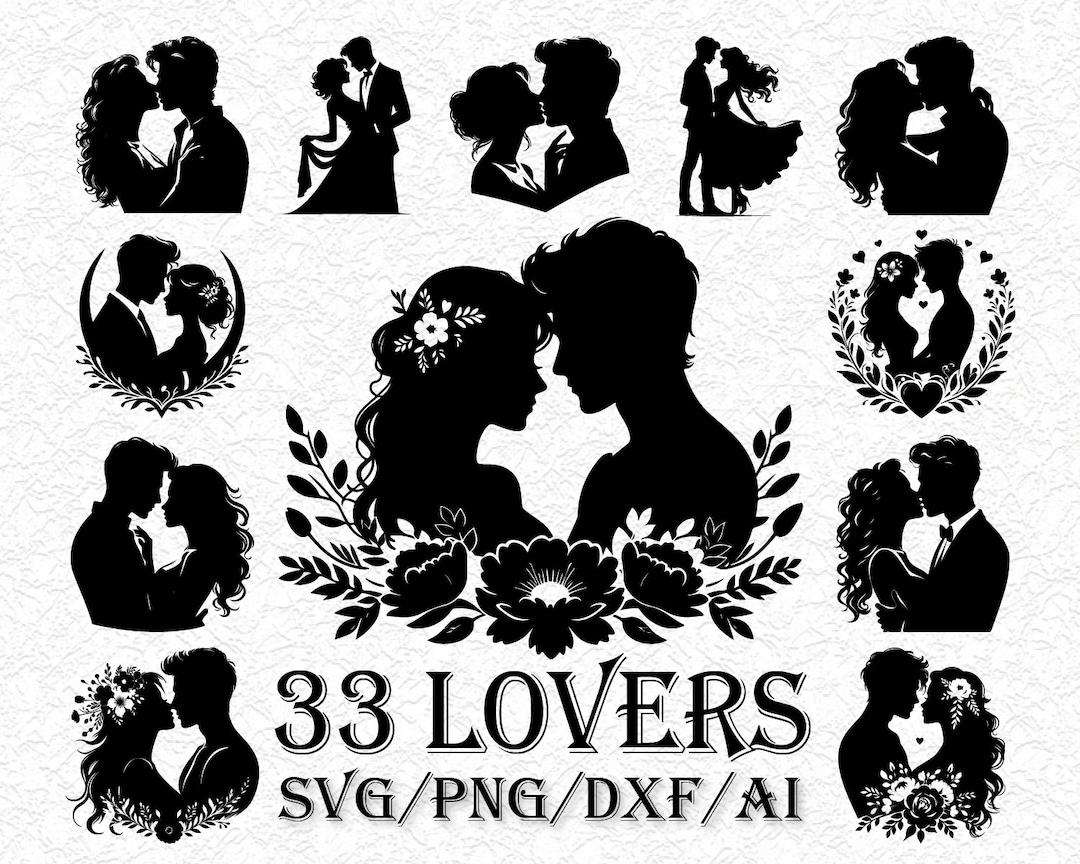 Lovers Silhouette SVG Bundle, Anniversary Cut Files (ai, Dxf, Dwg, Png ...