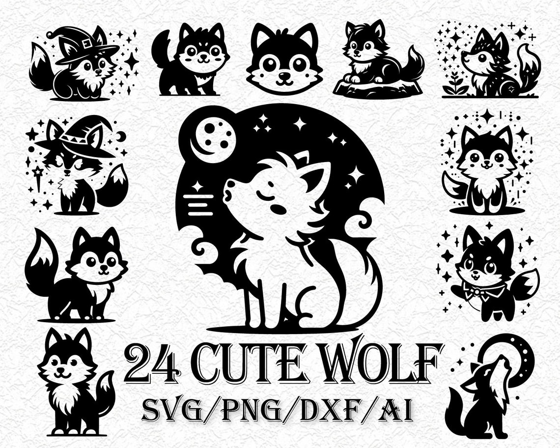 24 Cute Wolfs, Wolf PNG, Wolves Svg, Wolf Art, Wolf Illustration ...