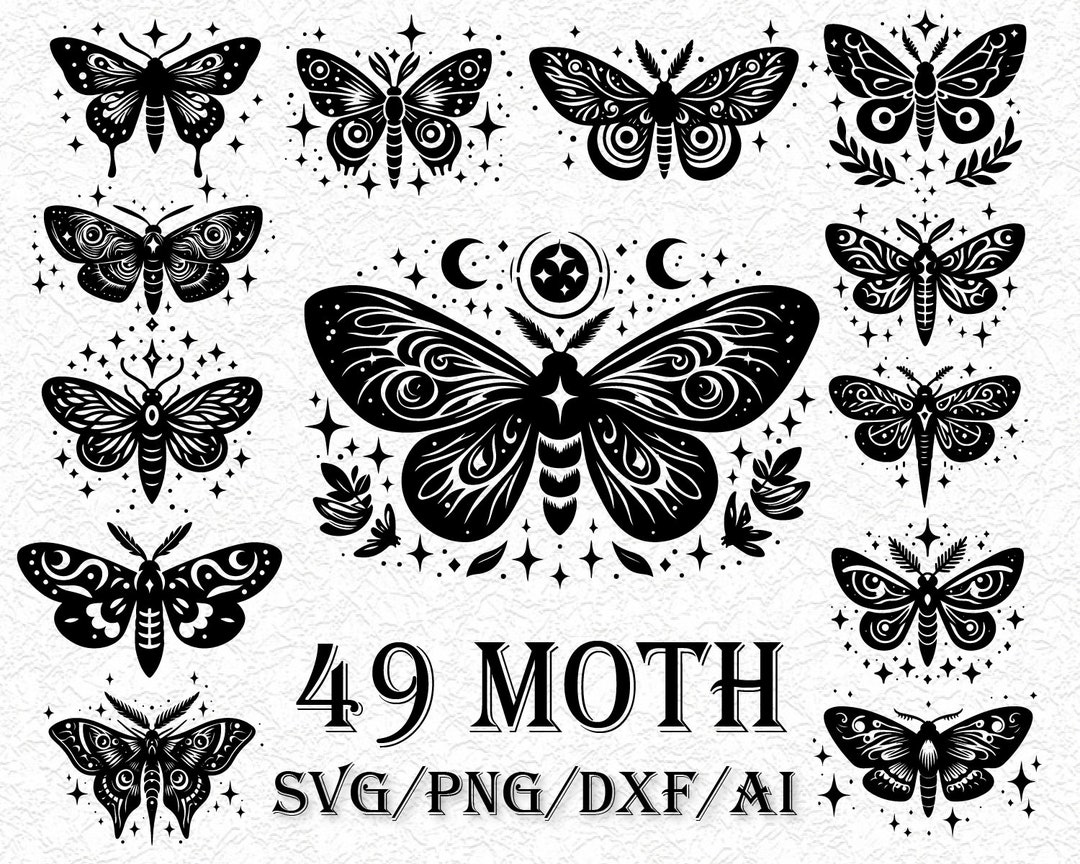 49 Moth SVG Bundle, Moths Clipart, Moth PNG, Moth Line Drawing, Cut ...